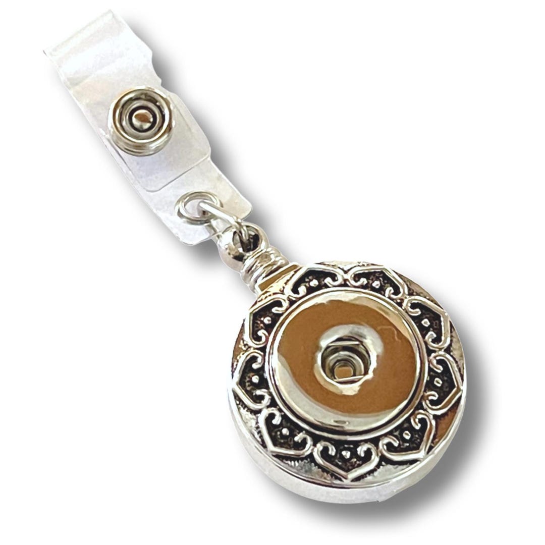Flower Motif Border Snap Button Badge Reel, Retractable ID Holder, Snap ...