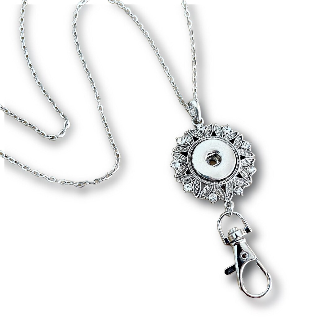 Floral Elegance Snap Button Retractable Badge ID Card Holder Necklace ...