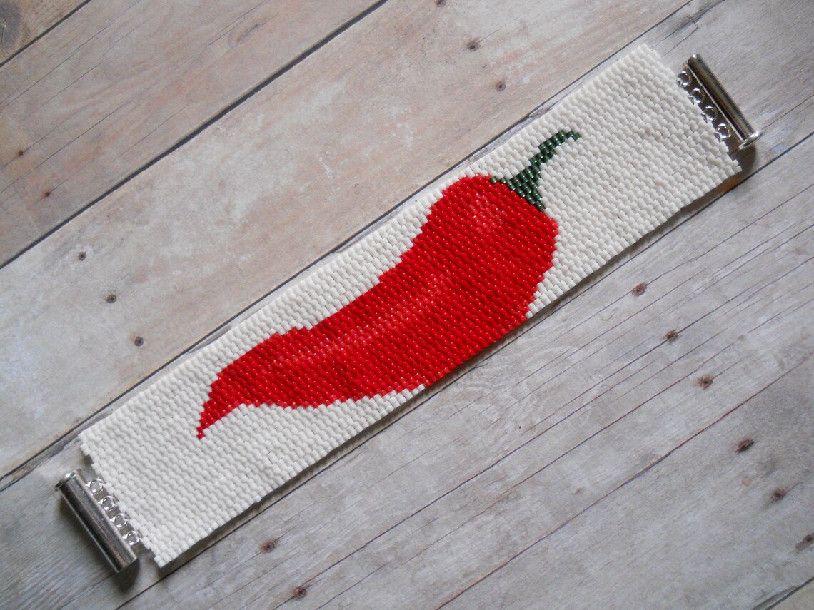 Bracelet: Red Chili Pepper, Peyote Stitch, Magnetic Tube Clasp - Etsy