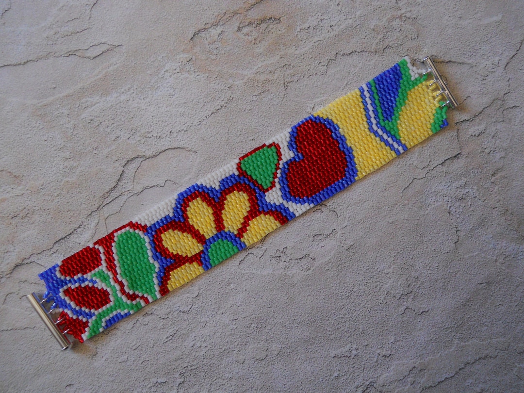 PATTERN: 2-drop Even Count Peyote Stitch Bracelet, "hearts & Flowers ...