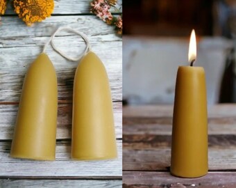 British Beeswax Stubby Candles, Pair, Pillar Candles, Hand Dipped, Made ...