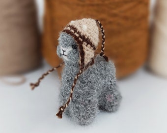 9 Cm Needle Felted Alpaca Sculptures With Brown Chullo Felted Animals ...