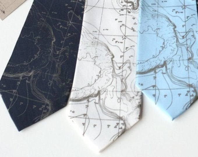 Map Print Tie. Topographic Map, Contour Map, Mens Silk Tie. Nautical ...