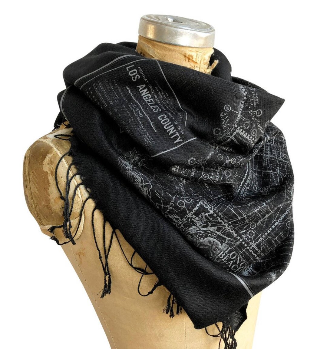 Los Angeles Map Scarf. Bamboo Scarf, Black Pashmina. Hollywood Wedding ...
