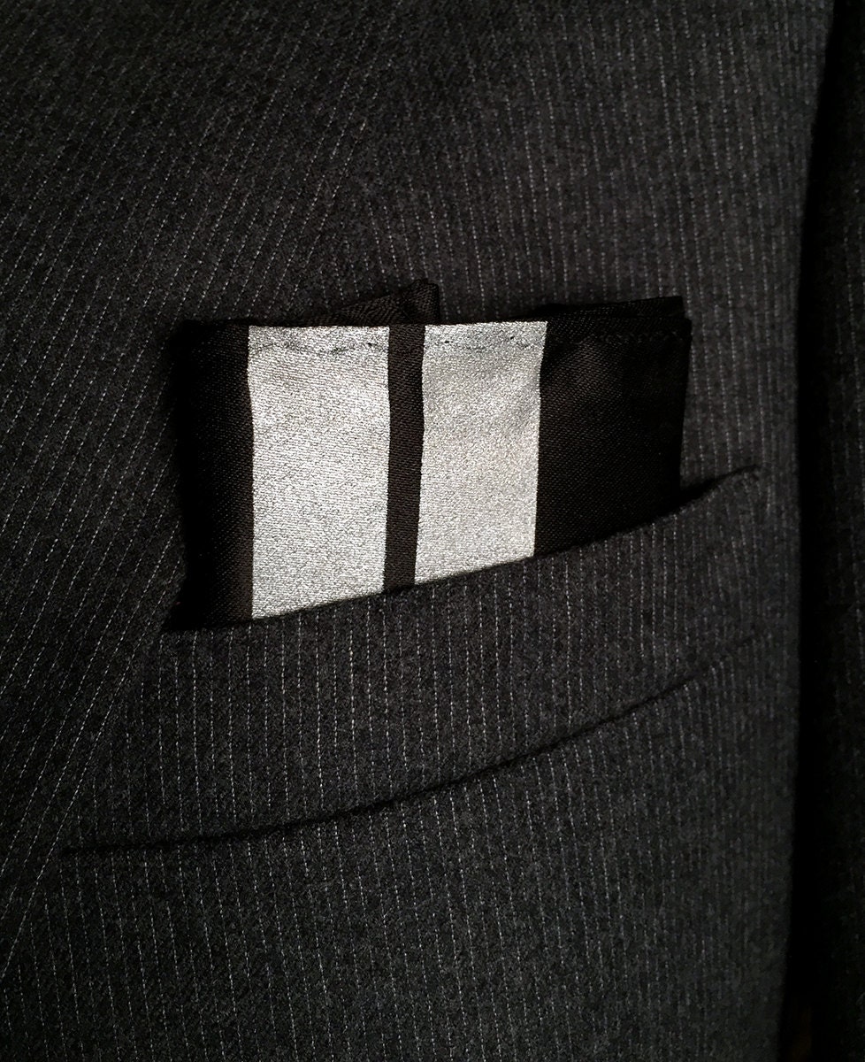 Racing Stripes pocket square. Black & silver Le Mans | Etsy