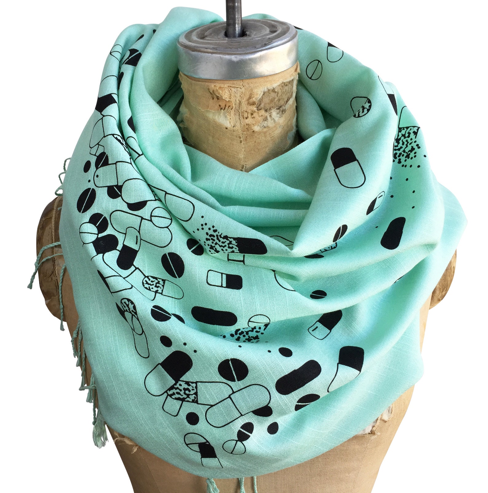 Capsule & Tablet Scarf. Pill Print Scarf, Black Pashmina, for Women or ...