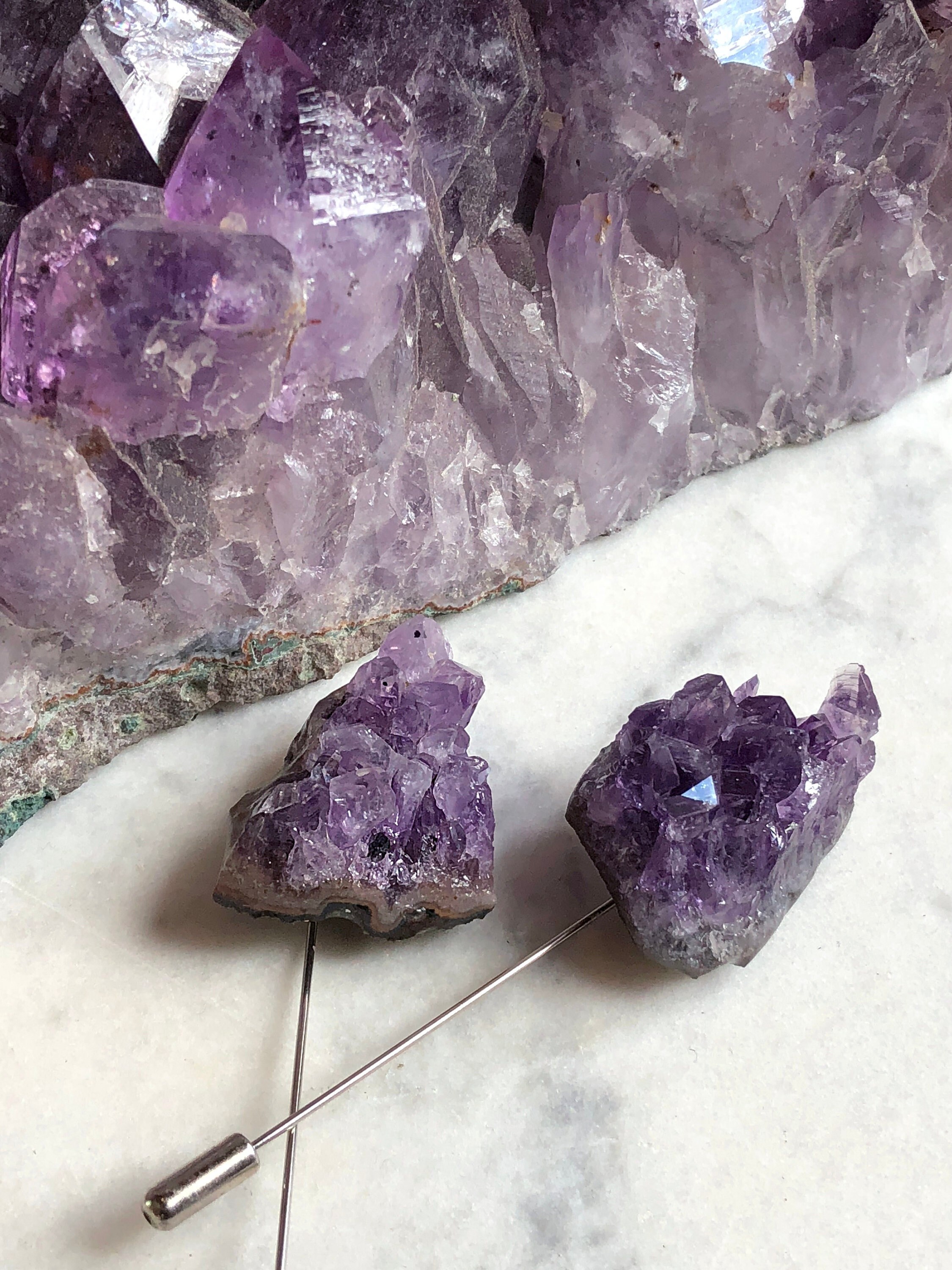 Amethyst Lapel Pin, Raw Stone Stick Pin. Boutonniere, Stone Brooch, Hat ...