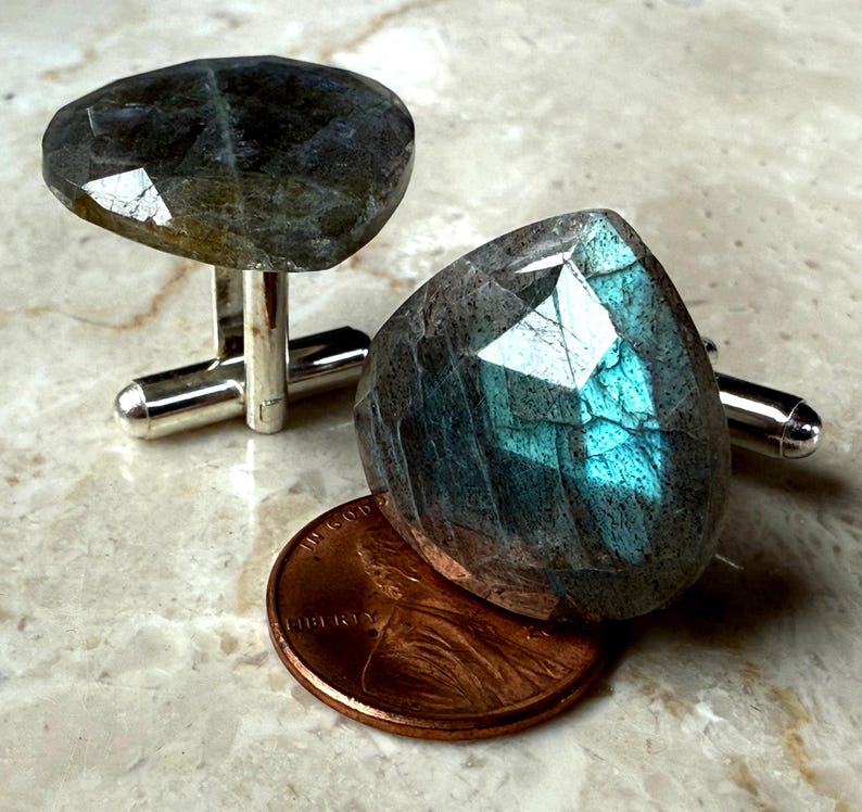 Faceted Labradorite Cufflinks — Rose Cut Cabochon Stone Cufflinks ...