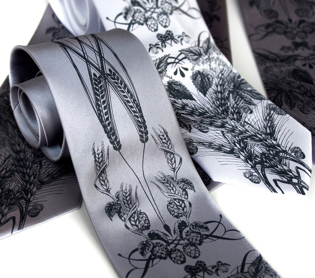 Beer Necktie. Hops, Barley and Wheat Tie. Men's SILK Necktie. Dark Gray ...