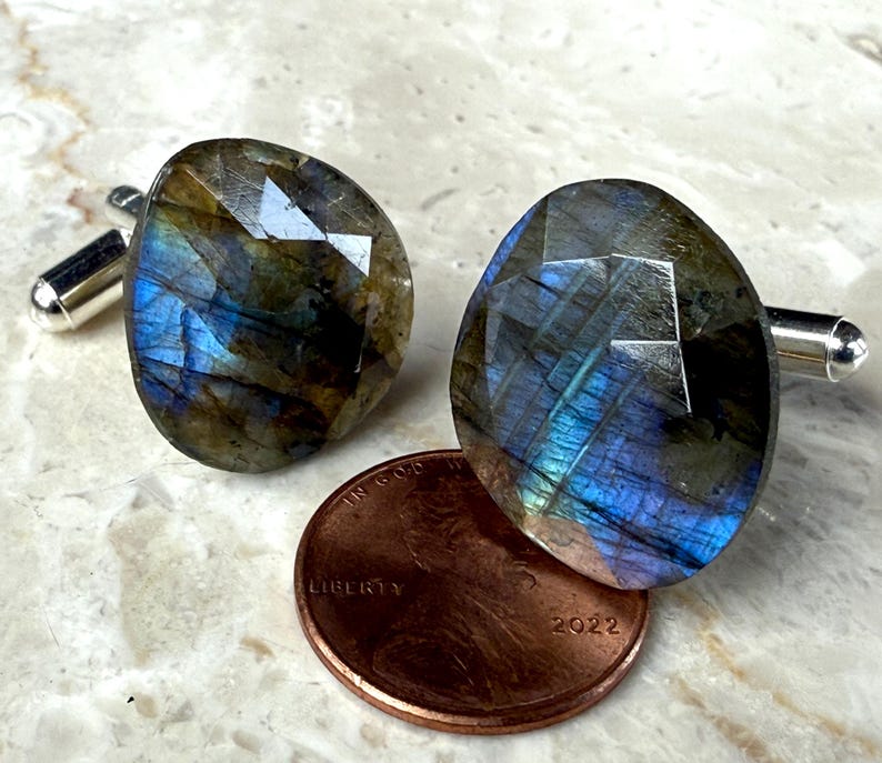 Faceted Labradorite Cufflinks — Rose Cut Cabochon Stone Cufflinks ...