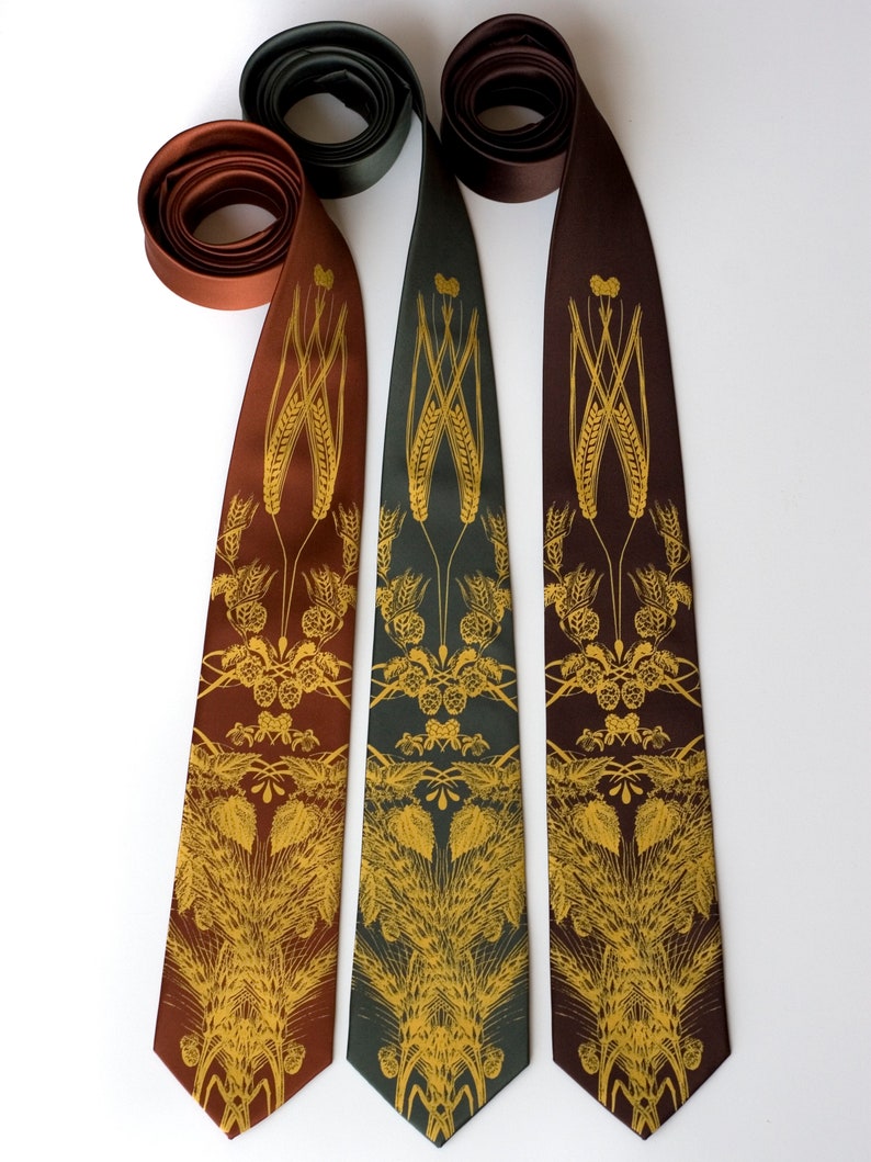 Beer Tie. Hops, Barley & Wheat Necktie. Bartender Gift, Bar Owner, Home ...