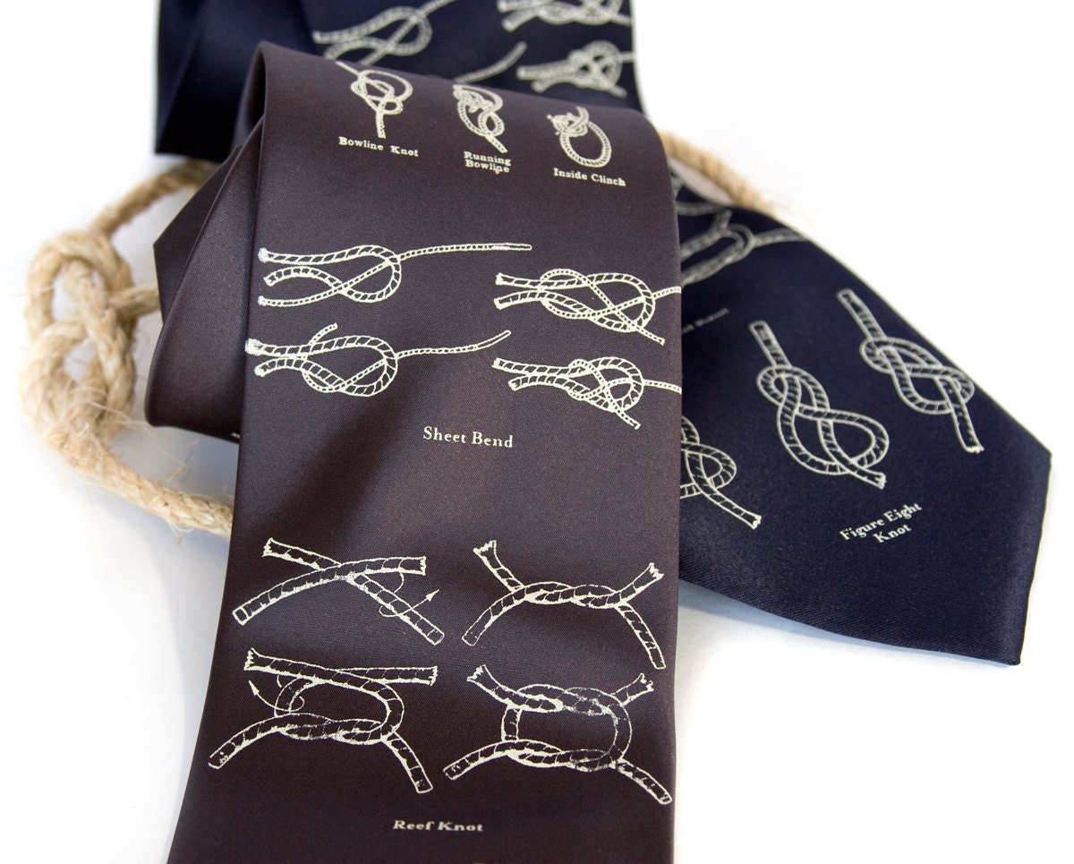 Sailing Knots Necktie. Boy Scout Knots Tying Diagram Mens Tie; Sailor Knots Nautical Print. Tie ...