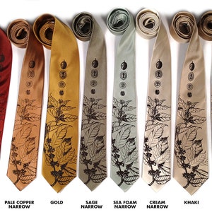 Coffee Bean Tie. Coffee Plant, Botanical Print, Mens Tie. Skinny Tie ...
