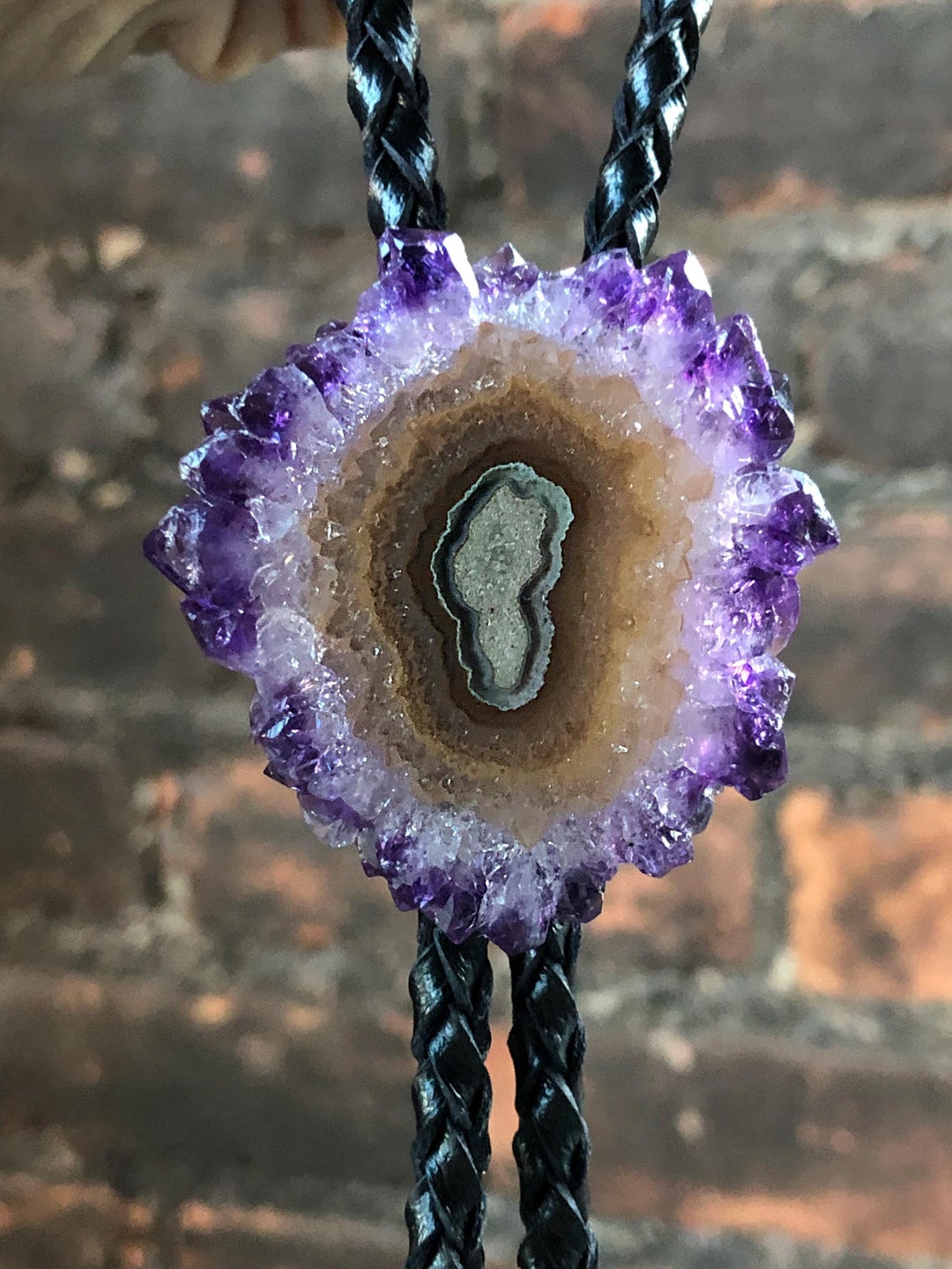 Amethyst Bolo Tie. Large Amethyst Stalactite Slice Western Tie, Unique ...