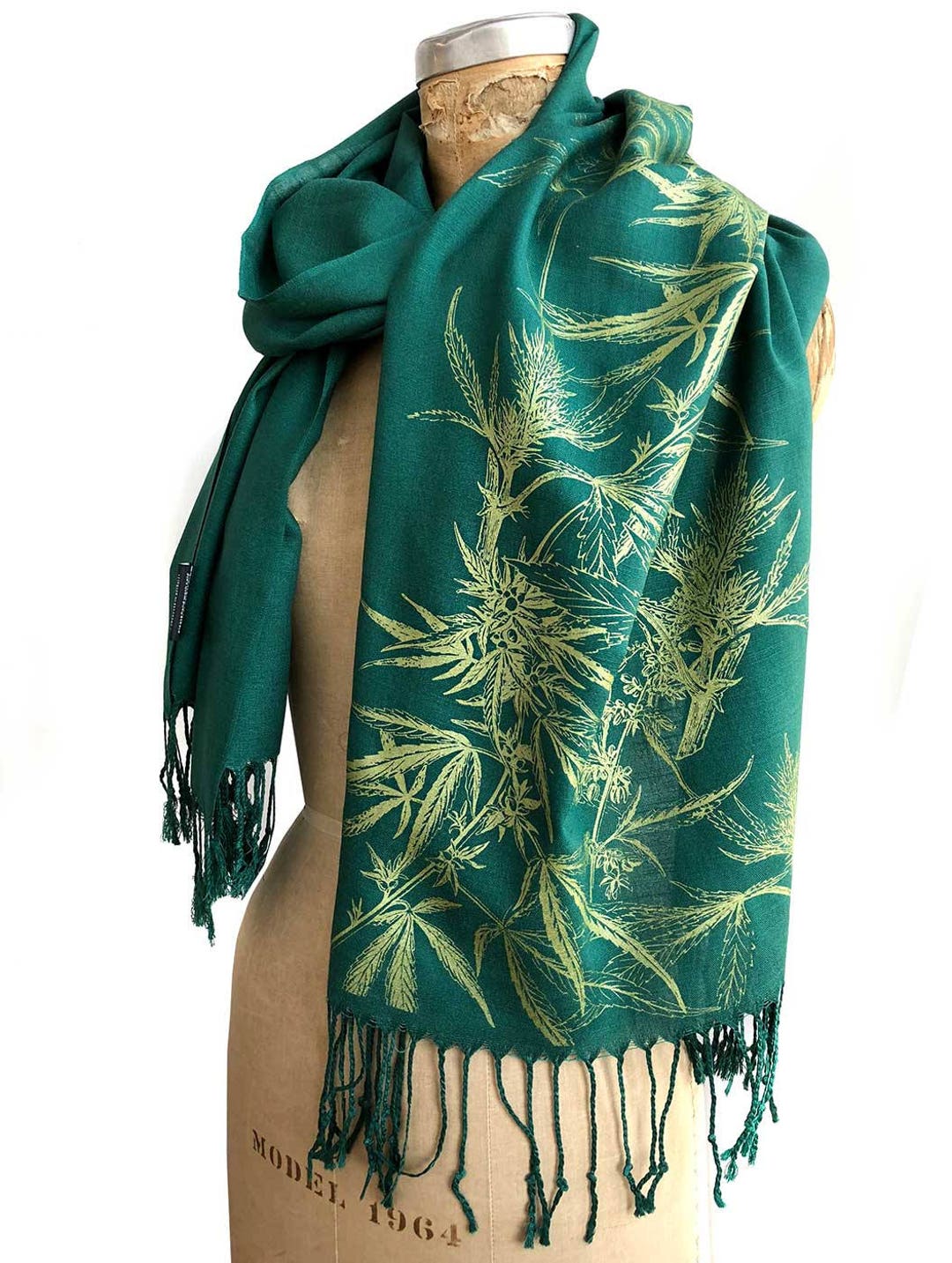 Cannabis Scarf. Cannabis Leaf, Printed Bamboo Pashmina Scarf. Gift for ...