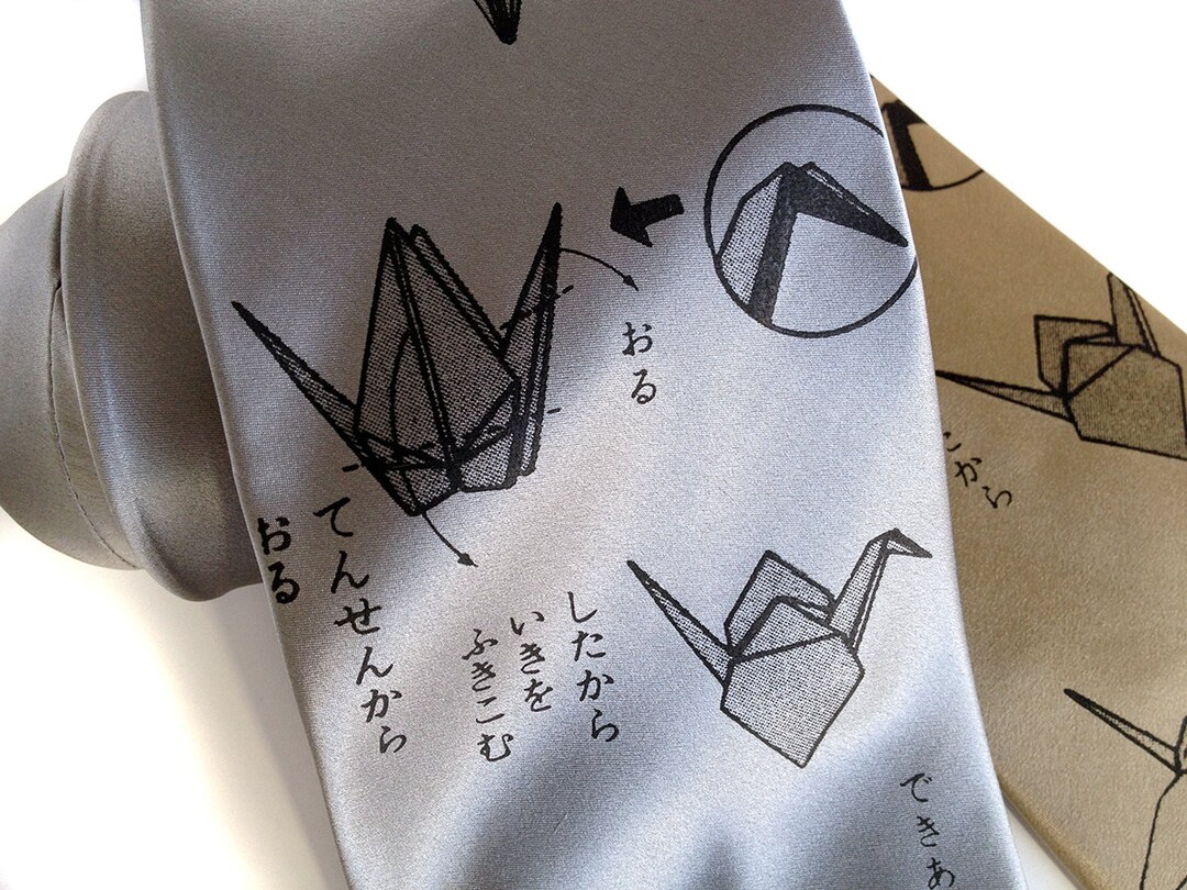 Origami Necktie, Crane Print. Men's Silkscreen Tie. Lucky Gift ...