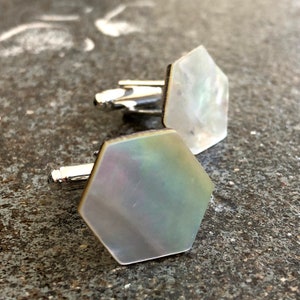 Abalone Cufflinks. Mother of Pearl Cuff Links, Iridescent Hexagon ...