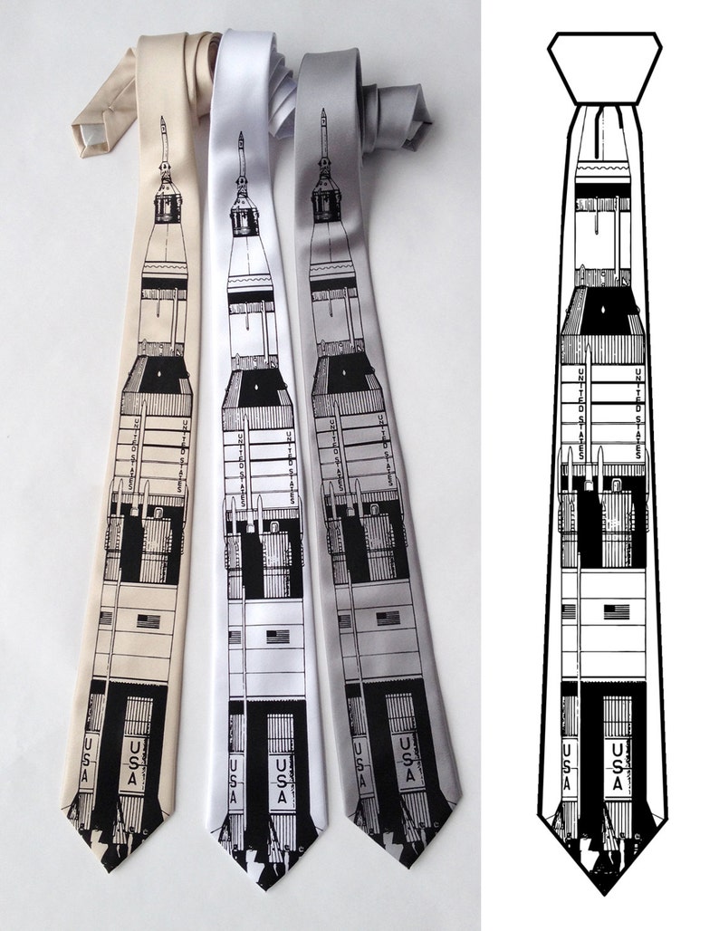 Saturn V Tie, Apollo 11 50th Anniversary. NASA Rocket Tie, Mens Silk ...