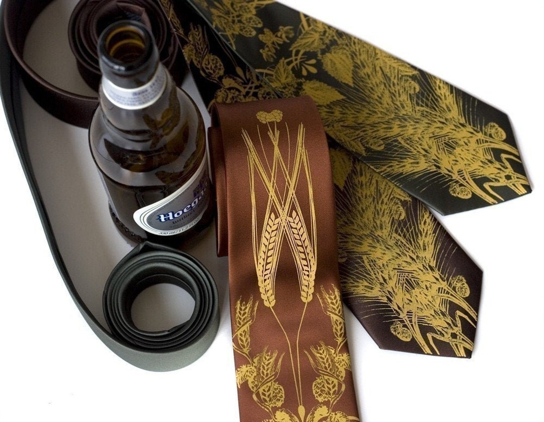 Beer Tie. Hops, Barley & Wheat Necktie. Bartender Gift, Bar Owner, Home ...