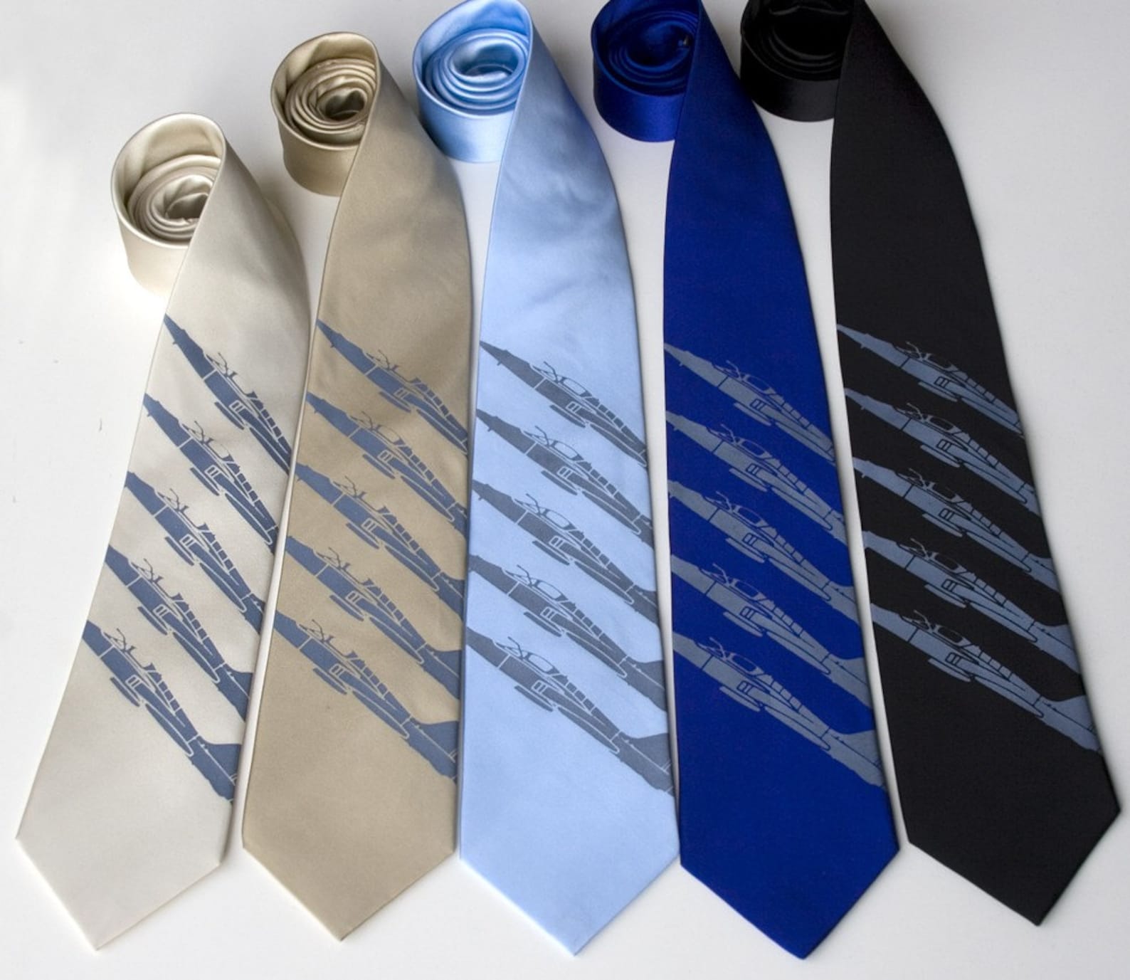 Plane Stripe Silkscreen Silk Necktie. Fighter Jet Print. Steel Blue Ink ...