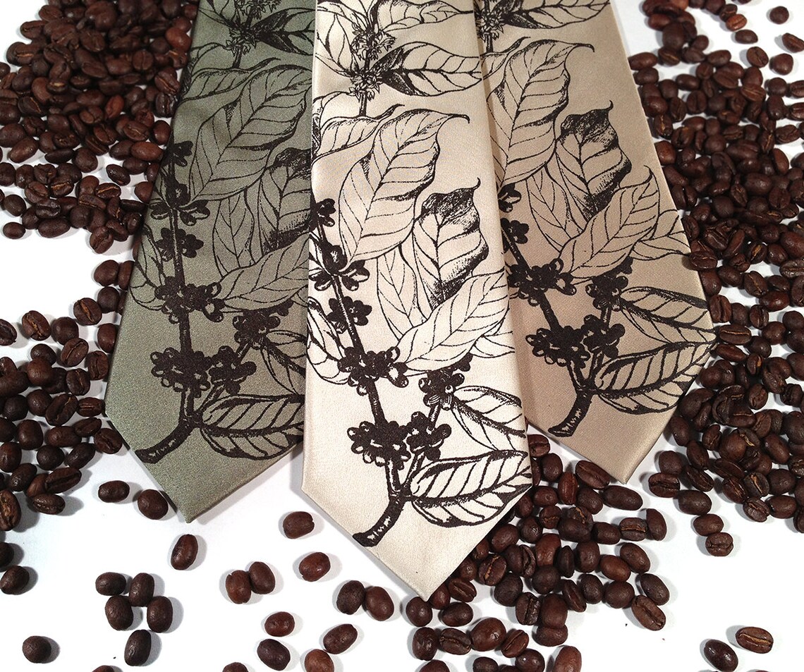 Coffee Bean Tie. Coffee Plant, Botanical Print, Mens Tie. Skinny Tie ...
