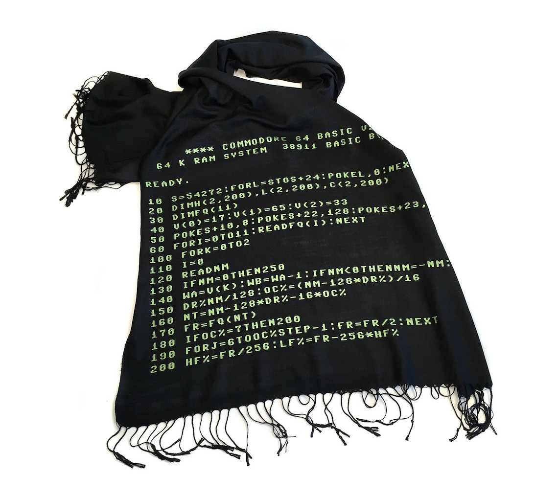 Computer Code Scarf. Commodore 64 BASIC Code Linen Weave Pashmina ...