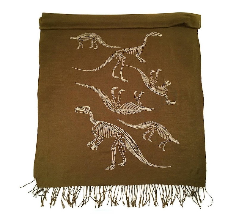Dinosaur Bones Scarf. Paleontology, Bamboo Pashmina Scarf. Science ...