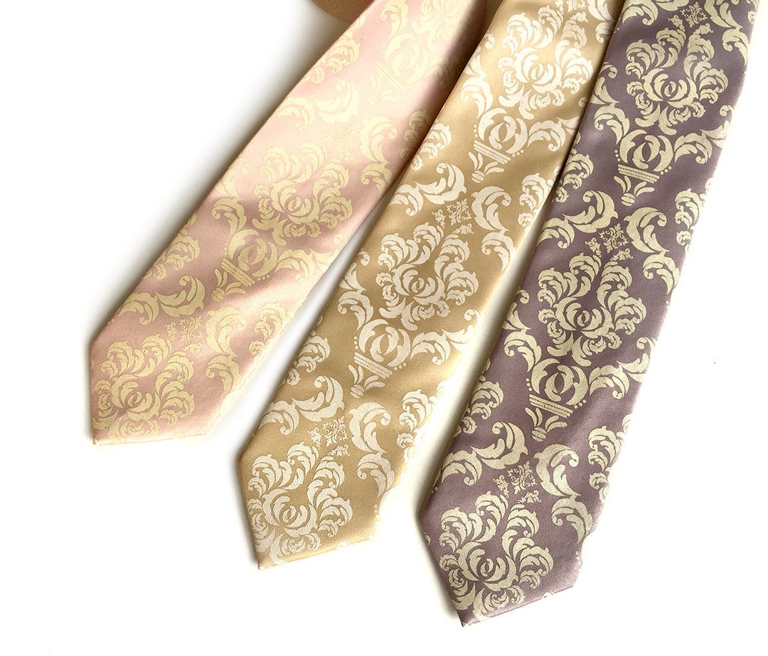 Wedding Necktie. Damask Print Men's Tie. Groomsmen Neckties, Grooms Tie ...