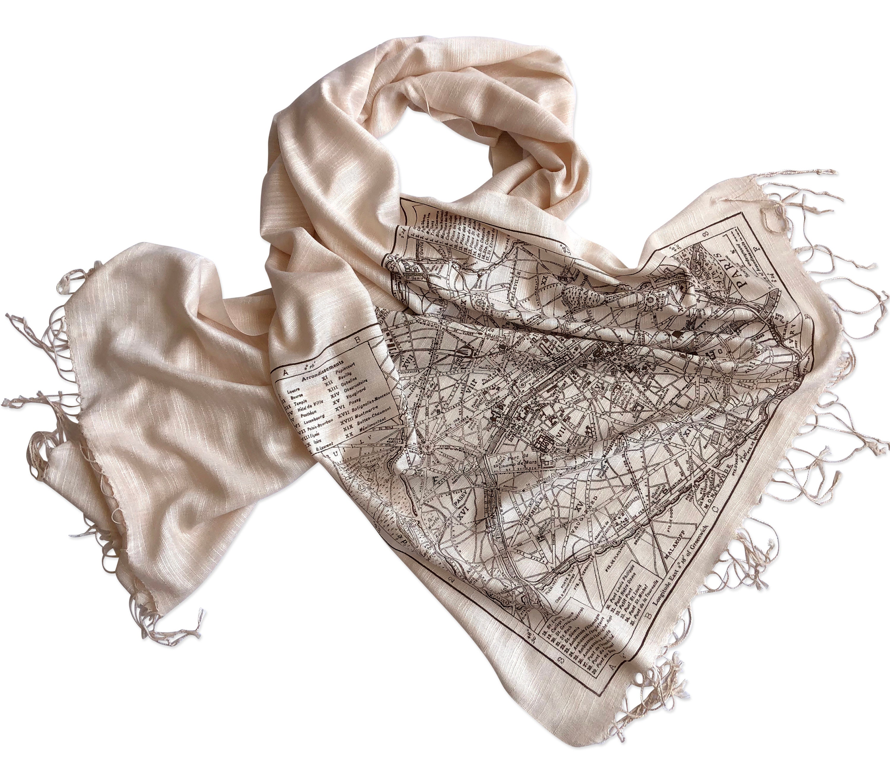 Paris Map Scarf. French Map Print Fringed Scarf. Bamboo | Etsy