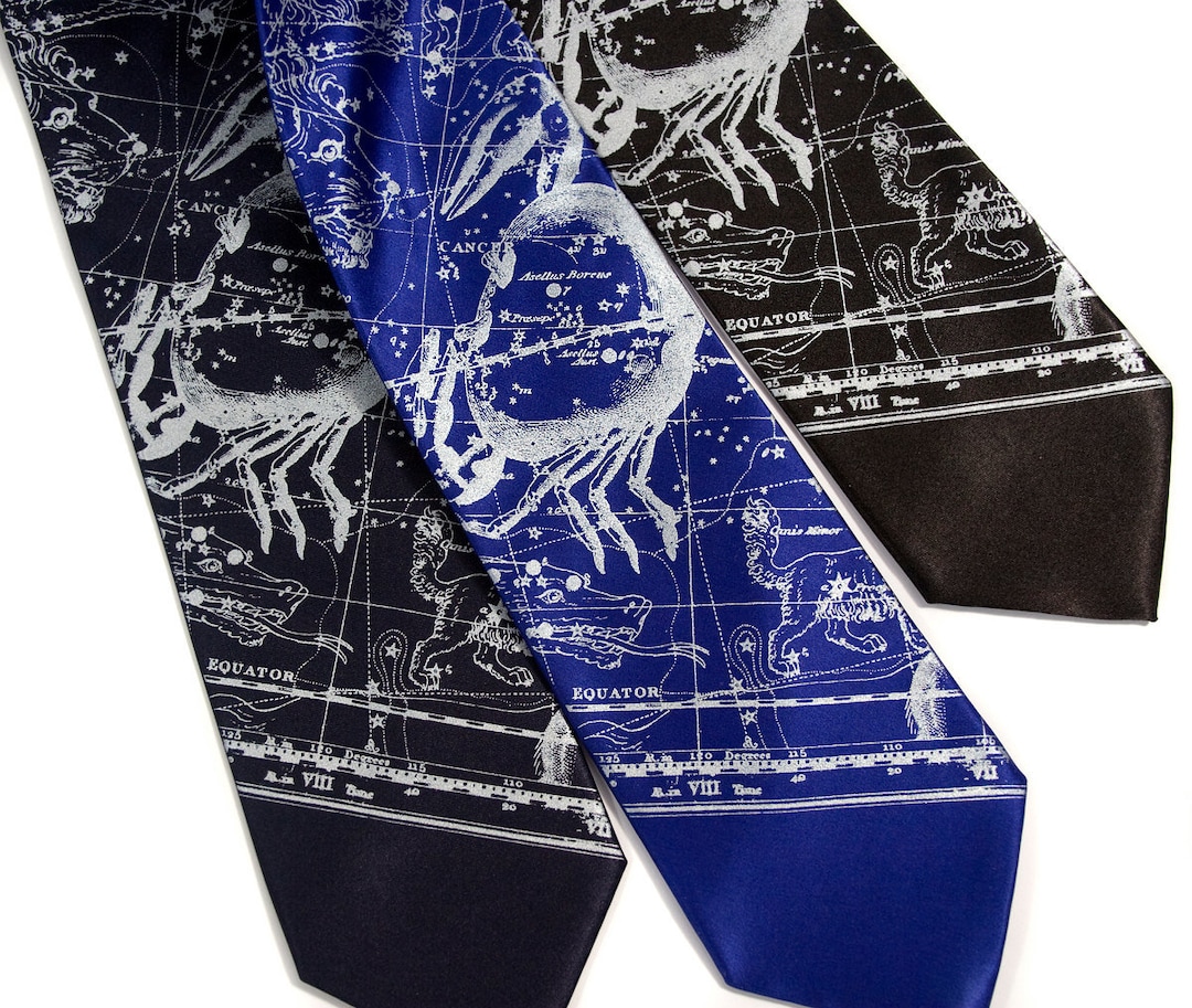Star Chart, Constellation Tie. Night Sky, Zodiac Necktie. Cancer Crab ...
