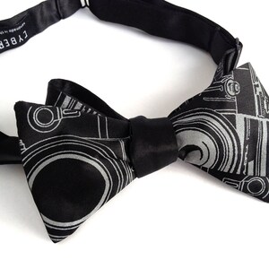 Camera Bow Tie. Self Tie, Men's Black Bow Tie. Dove Gray Screen Print ...