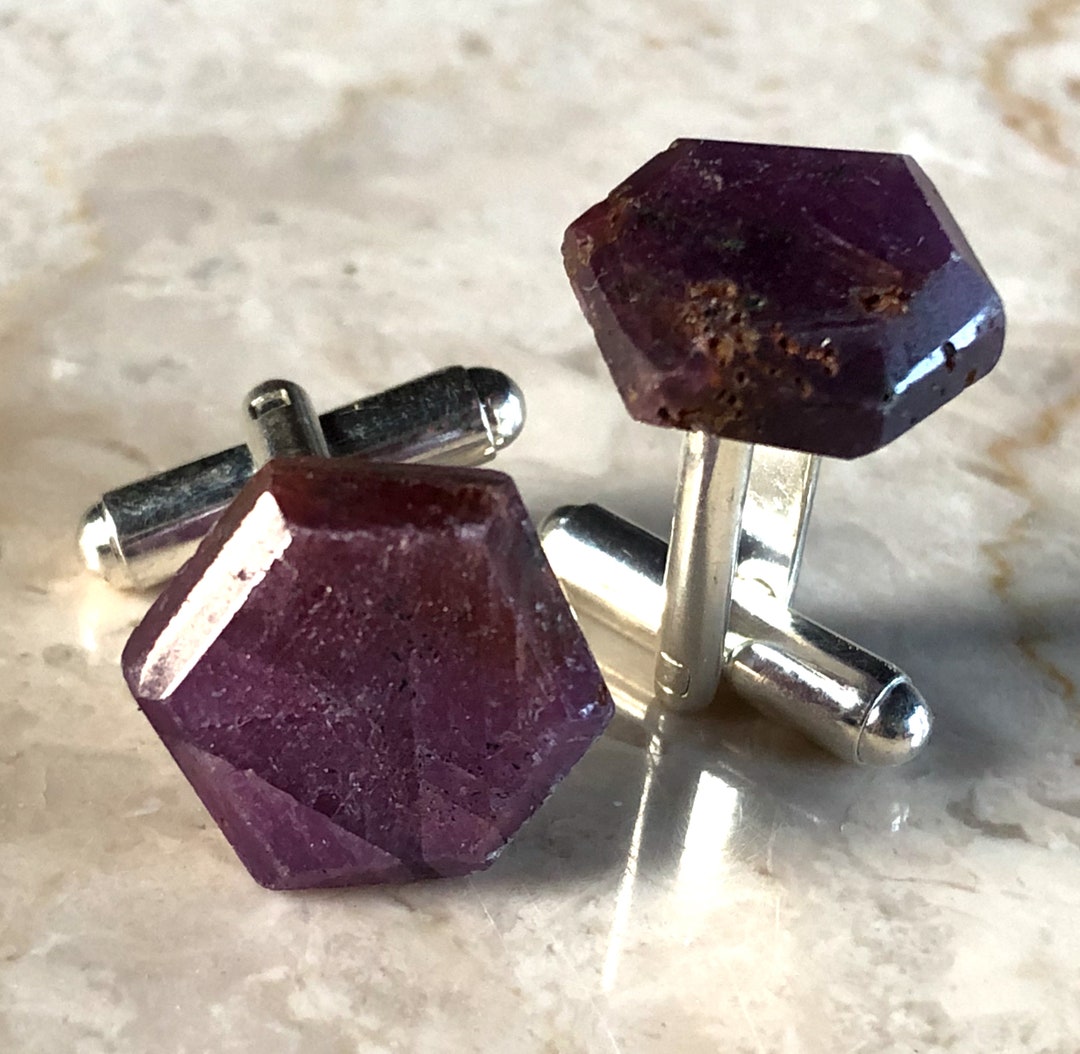 Ruby Crystal Cufflinks, Ruby Hexagon Gemstone Wedding Cufflinks. Cancer ...