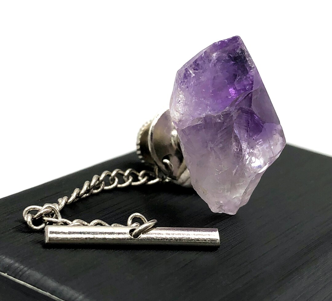 Amethyst Tie Tack, Raw Amethyst Crystal Tie Pin. Rough Stone Tie Tack ...