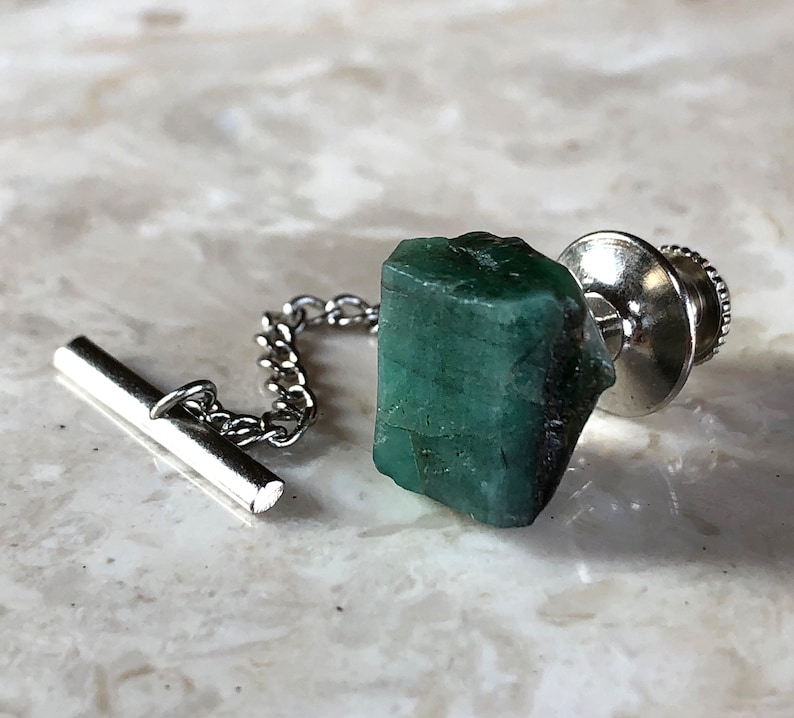 Emerald Tie Tack, Raw Emerald Crystal Tie Pin. May Birthstone, Gift for ...