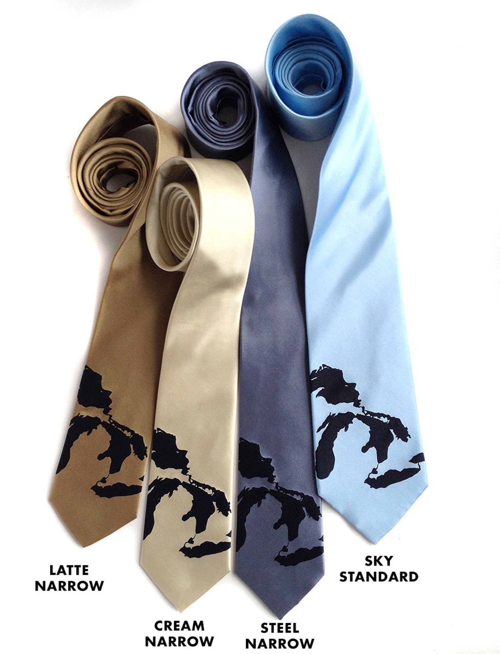 Great Lakes Map Tie, Men's Silk Necktie. Lake Michigan Tie, Lake ...