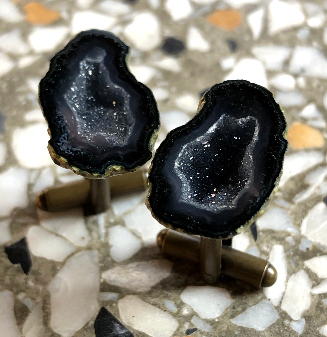 Black Agate Geode Cufflinks, Amethyst Druzy Tabasco Geodes. Black ...