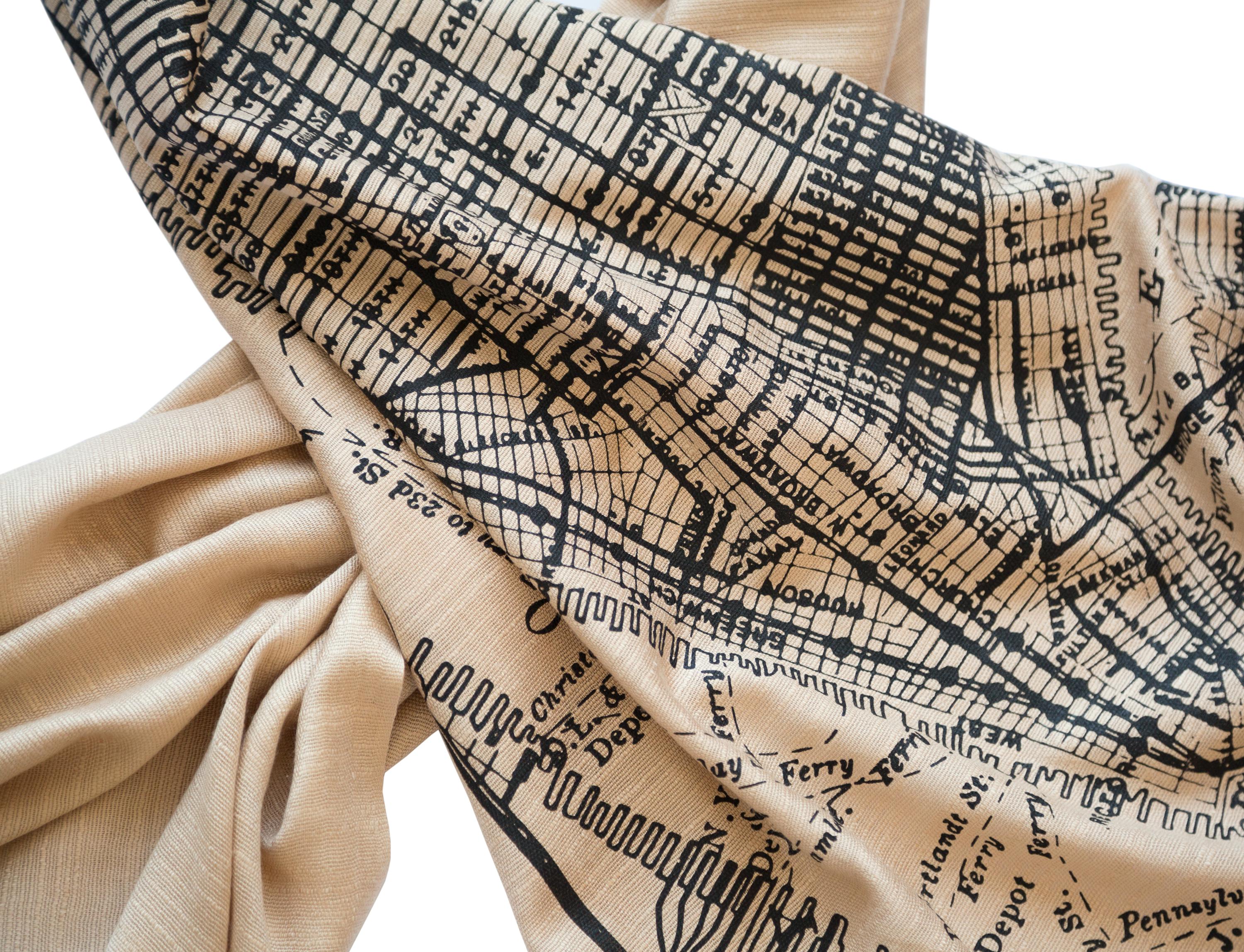 New York City Map Scarf. Vintage NYC Map Fringed Scarf. Gift for New ...
