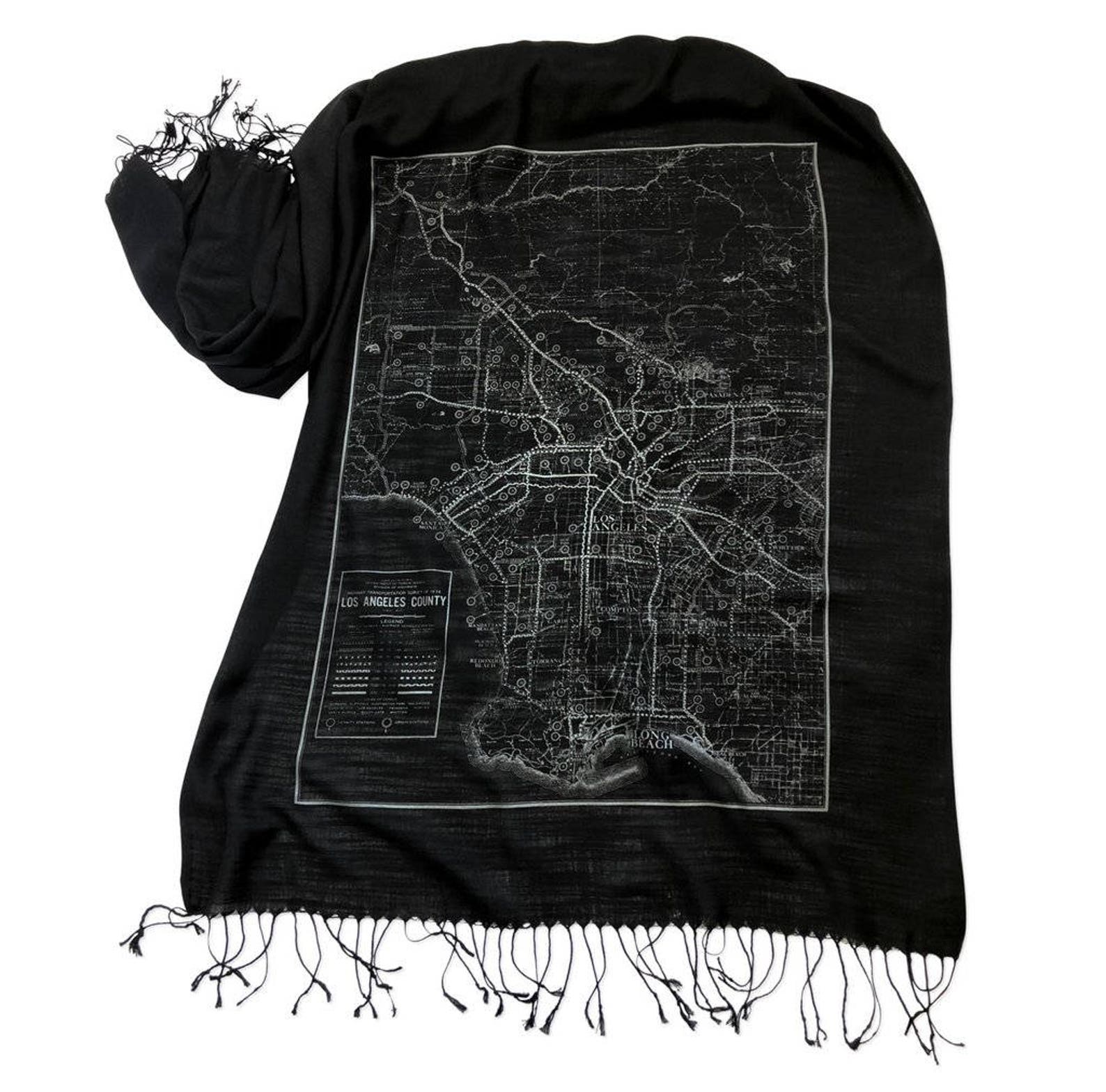 Los Angeles Map Scarf. Bamboo Scarf, Black Pashmina. Hollywood Wedding ...