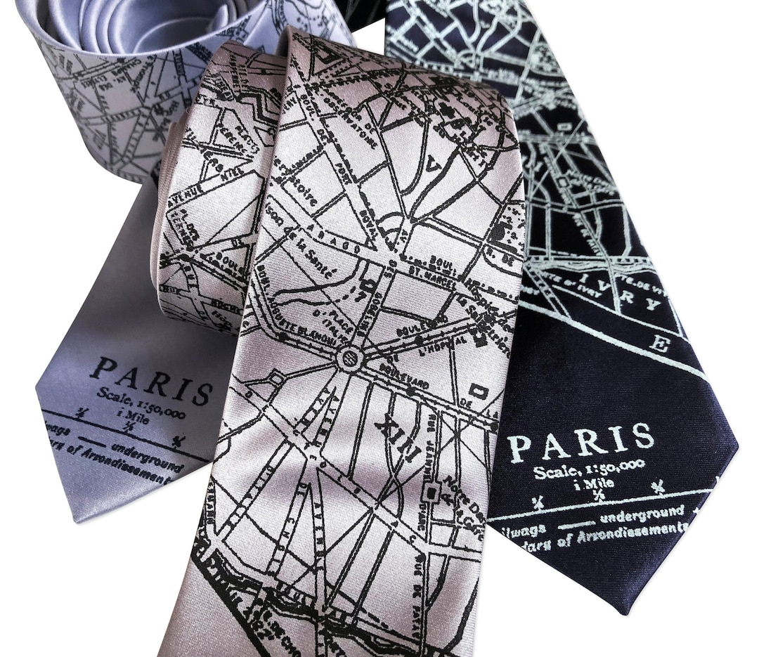 Paris Map Necktie. French Map Men's Tie. Map of Paris France, Tie for ...