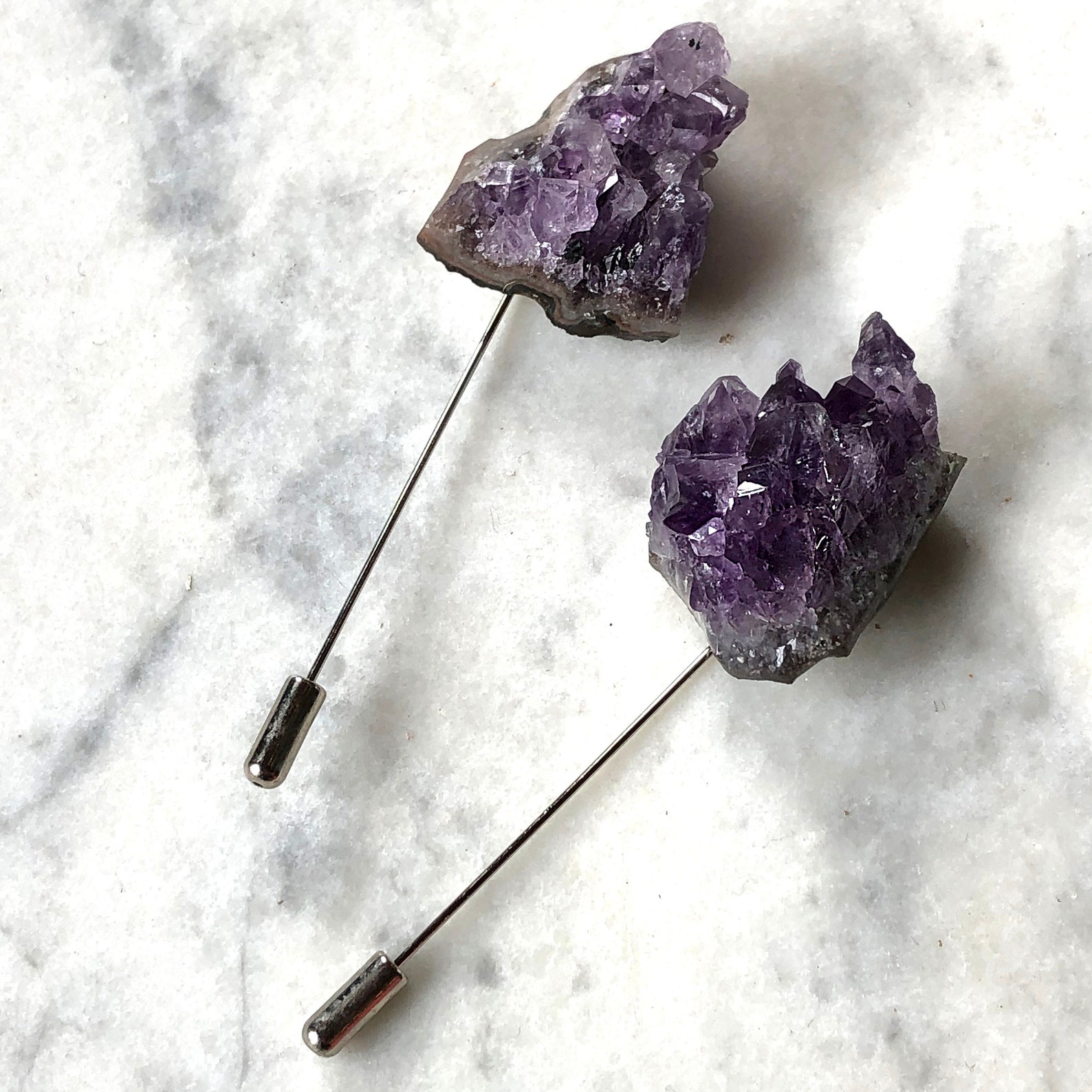 Amethyst Lapel Pin, Raw Stone Stick Pin. Boutonniere, Stone Brooch, Hat ...