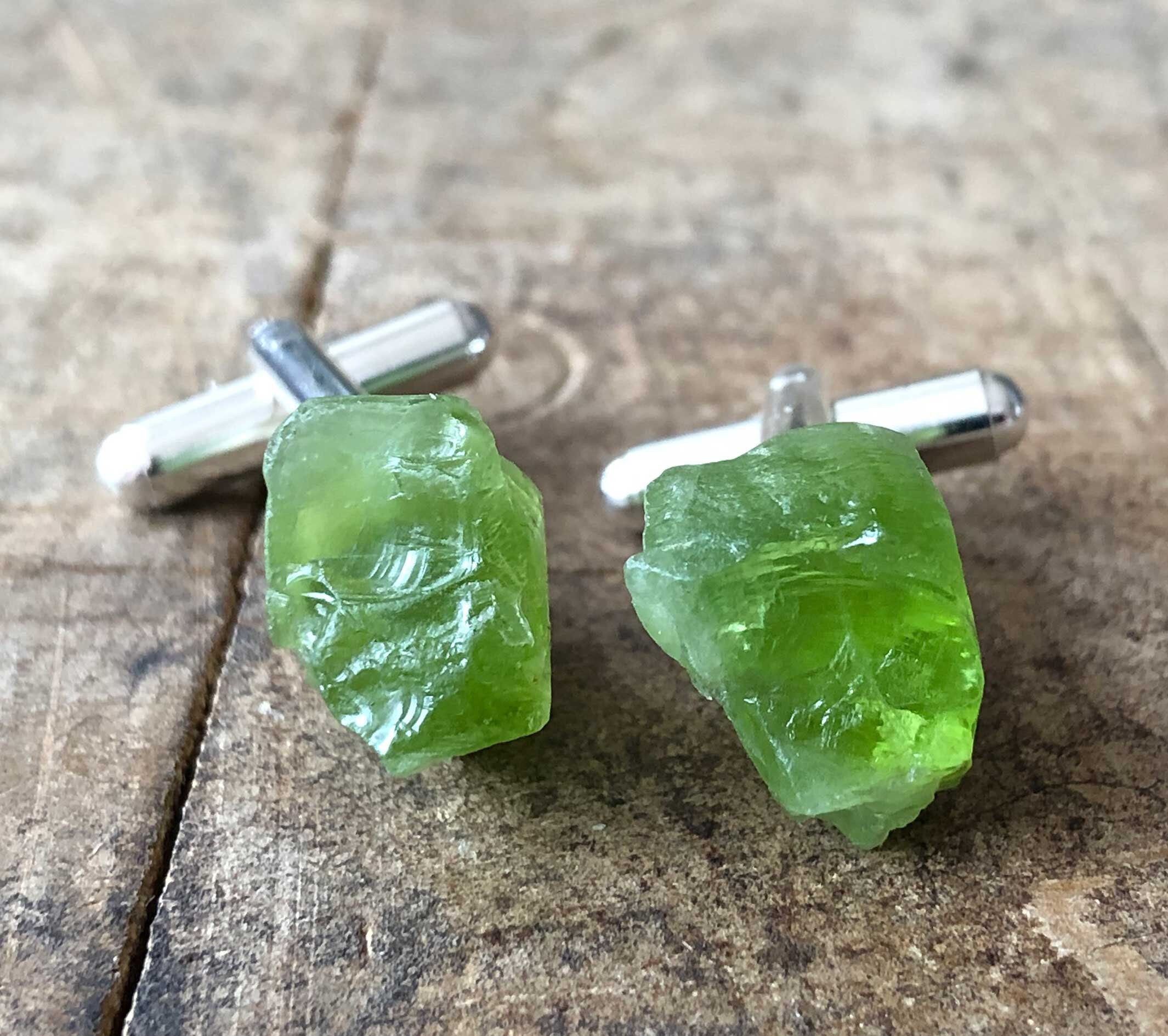Peridot Cufflinks. Gemstone, Raw Stone Cuff Links. Gift for Husband ...