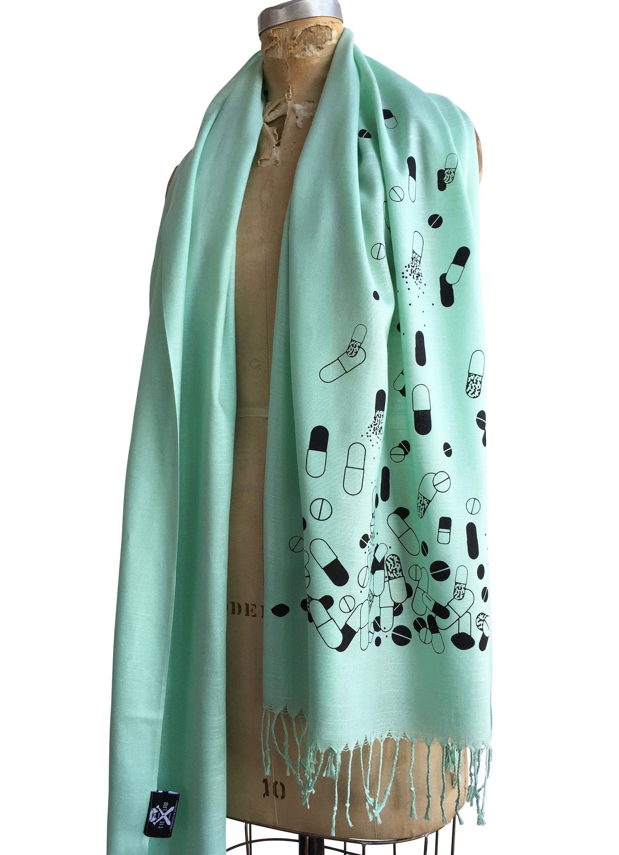 Capsule & Tablet Scarf. Pill Print Scarf, Black Pashmina, for Women or ...