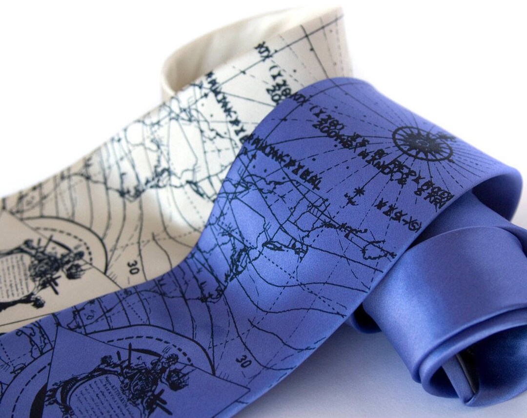 Bermuda Triangle Silk Necktie. Maritime Map Men's Oceanic Chart Tie ...