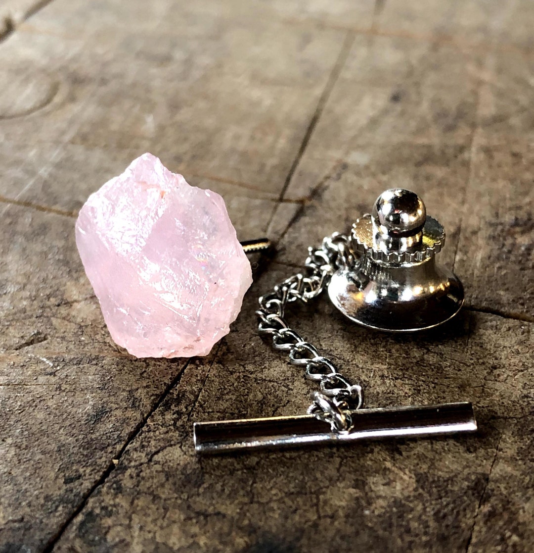 Rose Quartz Tie Tack, Raw Gemstone Tie Pin. Pink Tie Tack, 5th ...
