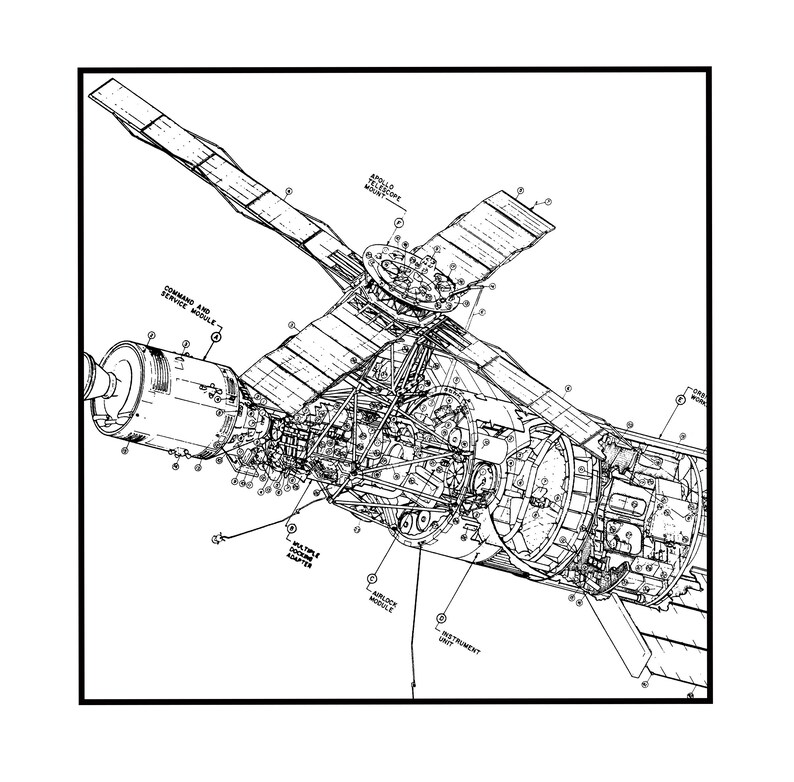 Skylab Printed Pocket Square. NASA Space Station Diagram Blueprint ...