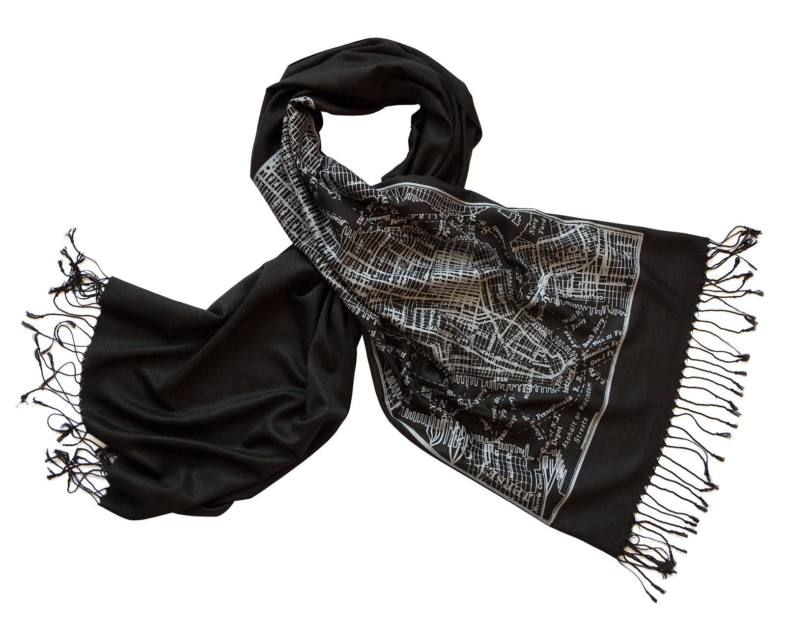 New York City Map Scarf. Vintage NYC Map Fringed Scarf. Gift for New ...