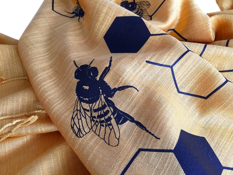 Honey Bee Scarf. Bee Hive Pashmina Scarf. Honeybee Scarf, Beehive Scarf ...
