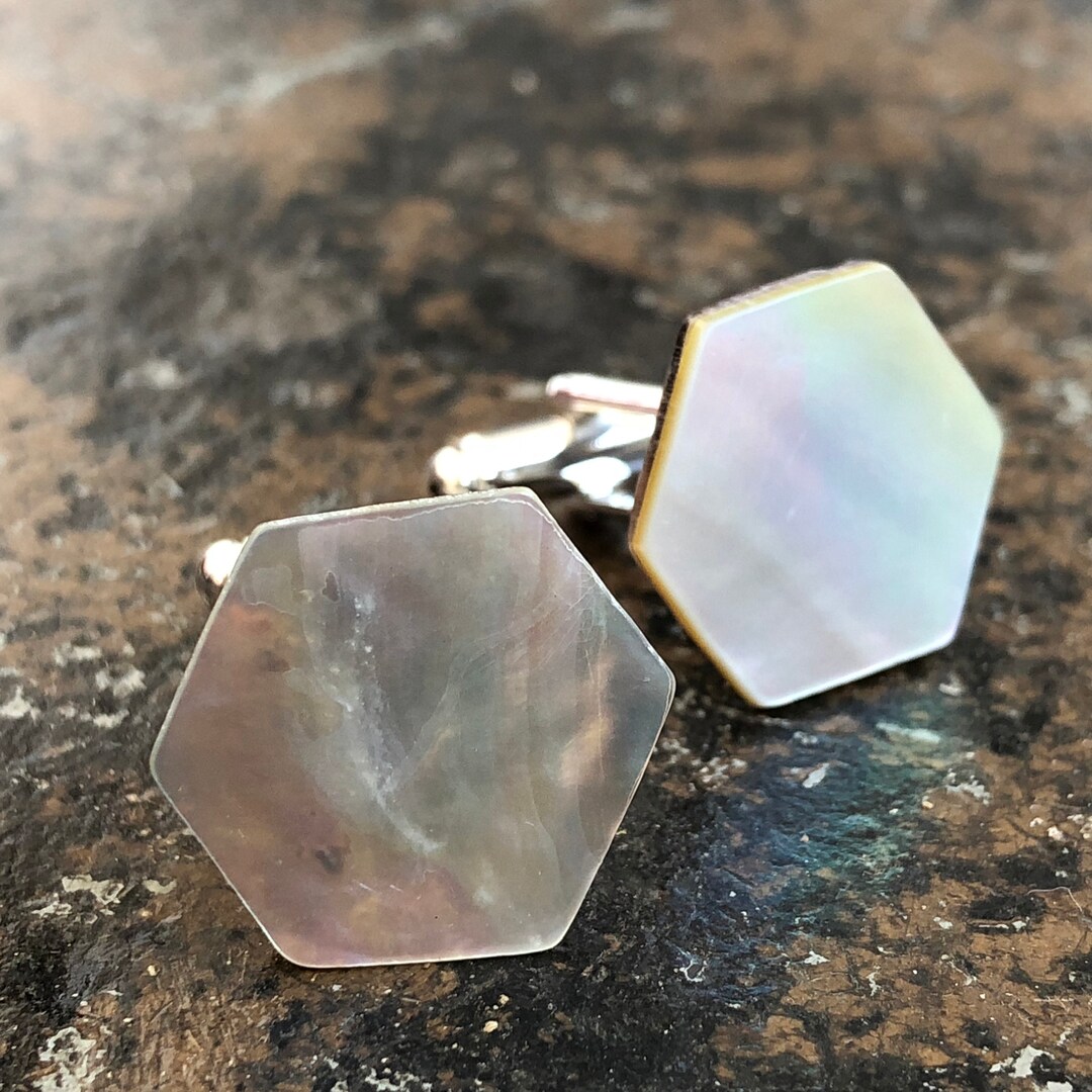 Abalone Cufflinks. Mother of Pearl Cuff Links, Iridescent Hexagon ...