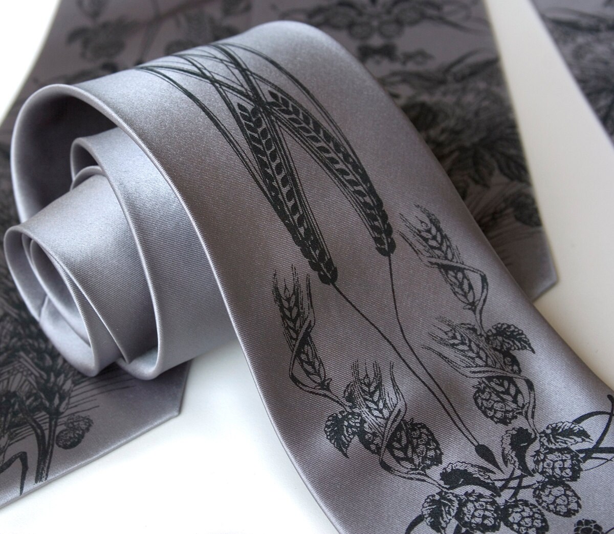 Beer Necktie. Hops, Barley and Wheat Tie. Men's SILK Necktie. Dark Gray ...