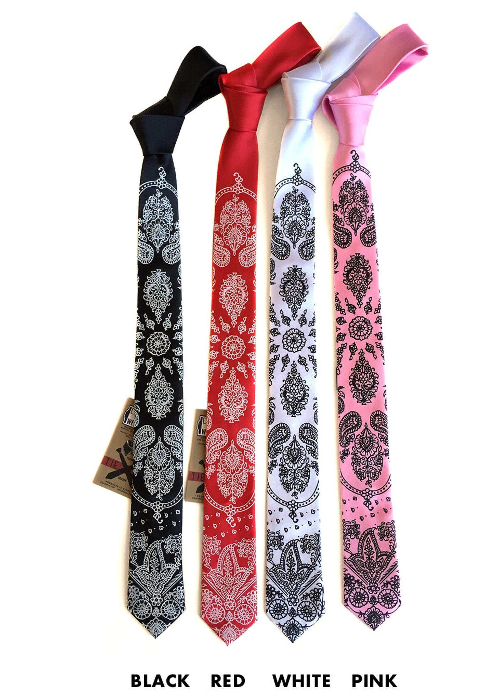 Bandana Print Skinny Tie. Paisley Tie Bandana Necktie. Barn - Etsy